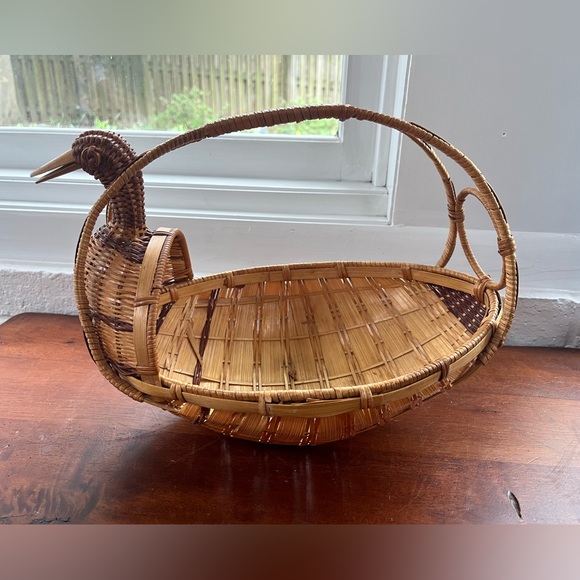 Accents | Vintage Wicker Rattan Swan Goose Duck Bird Woven Basket ...